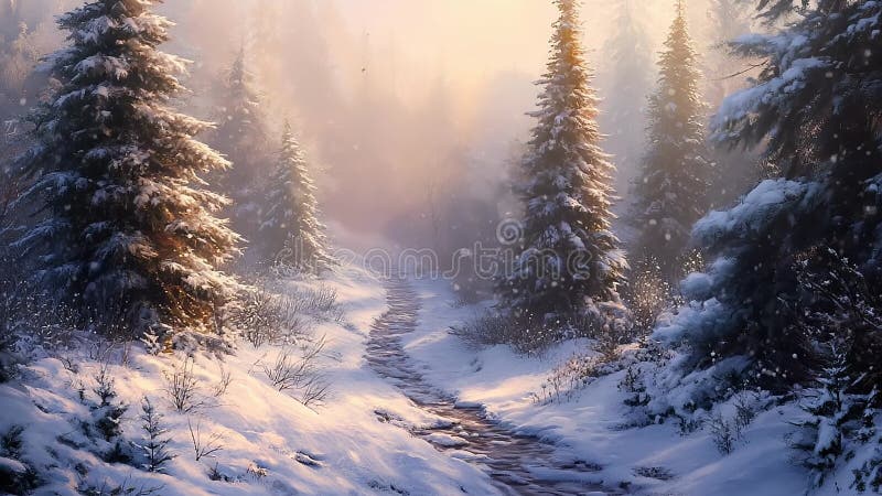 Winter Forest Path with Snowfall Seamless Looping Background Stock ...