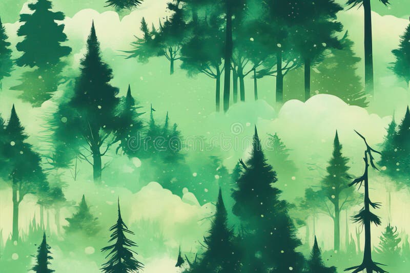 Winter Forest with Pine Trees. Vector Illustration Stock Photo - Image ...