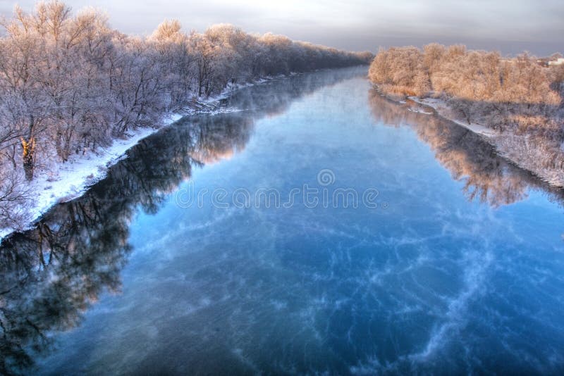 Winter forest river stock image. Image of bright, bush - 15964665