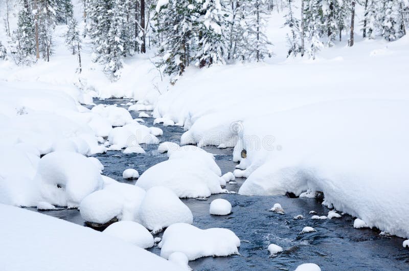 Winter forest river stock image. Image of cloudy, america - 28175737