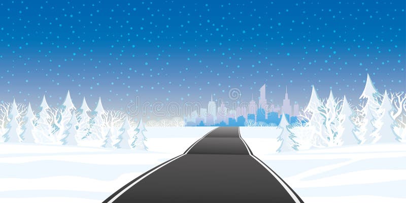 Winter Forest and Road To the City. Stock Vector - Illustration of ...