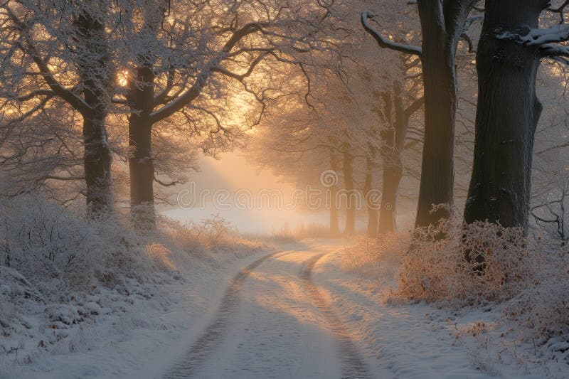 Winter Forest Scene, Tranquil Winter Forest with Snowy Branches Under a ...
