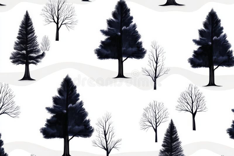 Winter Forest Silhouette Pattern a Repeating Pattern of Dark Evergreen ...