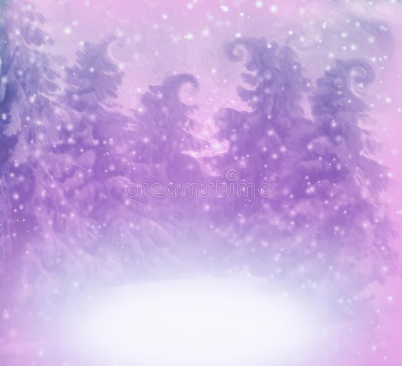 Winter Forest in the Snow in a Pink Color with Magic Trees and Falling ...