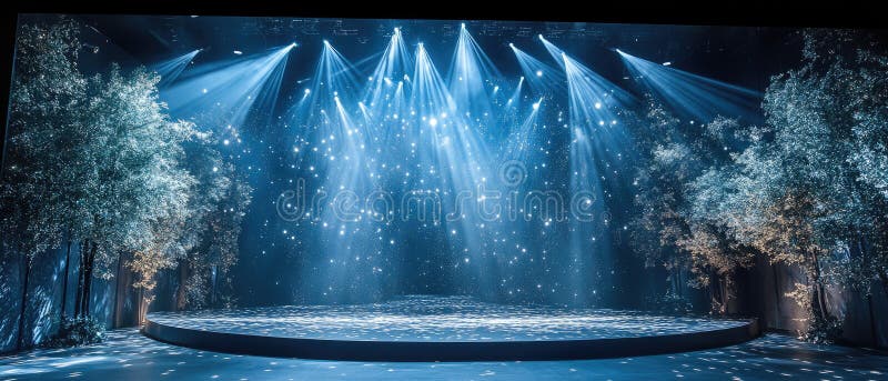 Enchanted Forest Stage with Dramatic Lighting Stock Illustration ...