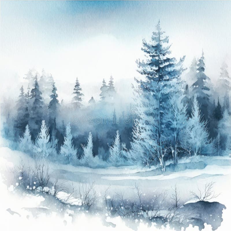 Winter Forest Watercolor Background Illustration AI Generative Stock ...