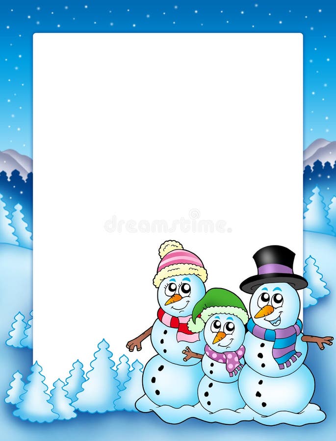 Winter Frame with Snowman Family Stock Illustration - Illustration of ...