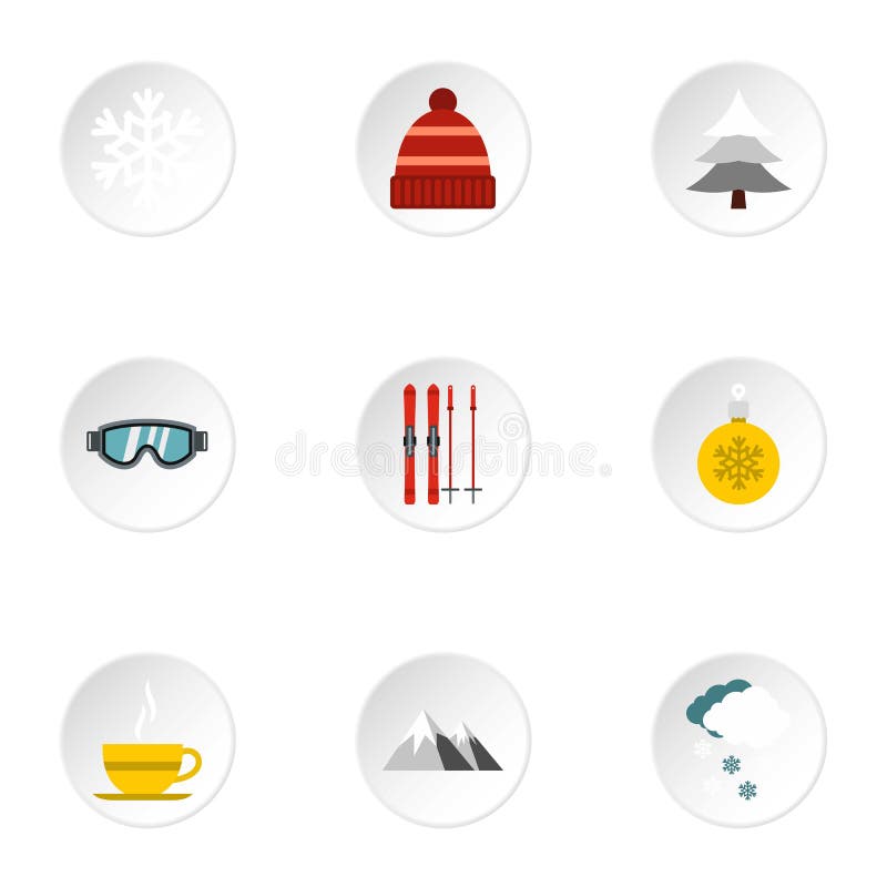 Winter Frost Icons Set, Flat Style Stock Vector - Illustration of ...