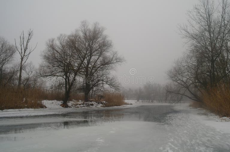 Winter on the frozen river stock photo. Image of riverside - 183027096