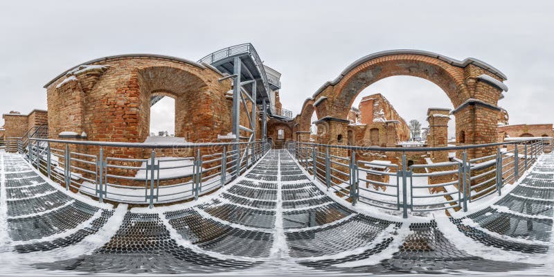 Winter Full Hdri 360 Panorama Inside Brick Walls of Old Abandoned ...