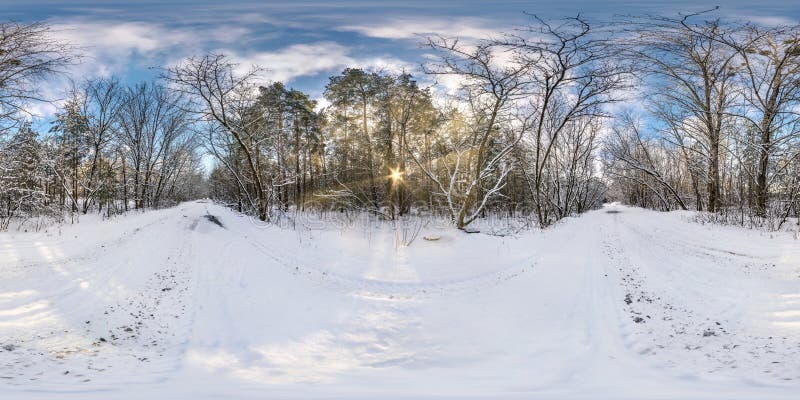 Winter Full Spherical Hdri Panorama 360 Degrees Angle View Road in a ...