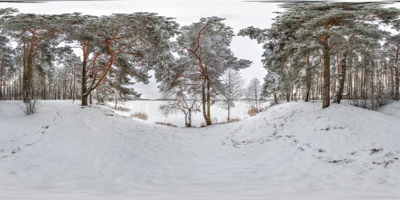 Winter Full Spherical 360 Hdri Panorama View on Ice of Frozen Snow ...