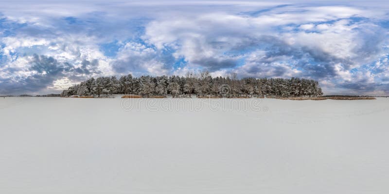 Winter Full Spherical 360 Hdri Panorama View on Ice of Frozen Snow ...