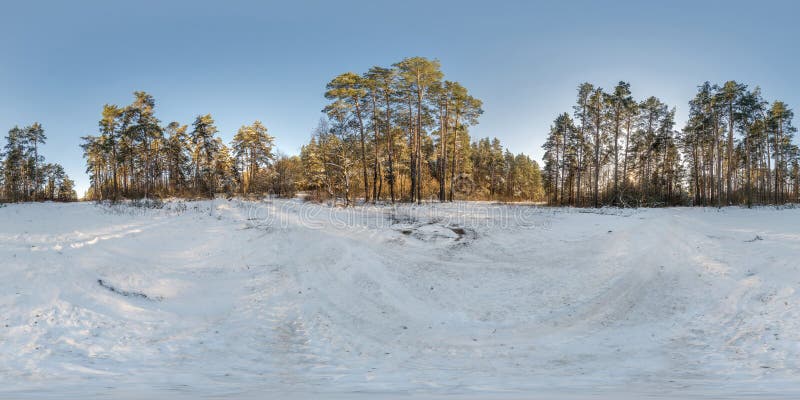 Winter Full Spherical Hdri 360 Panorama View Road in Snowy Forest with ...