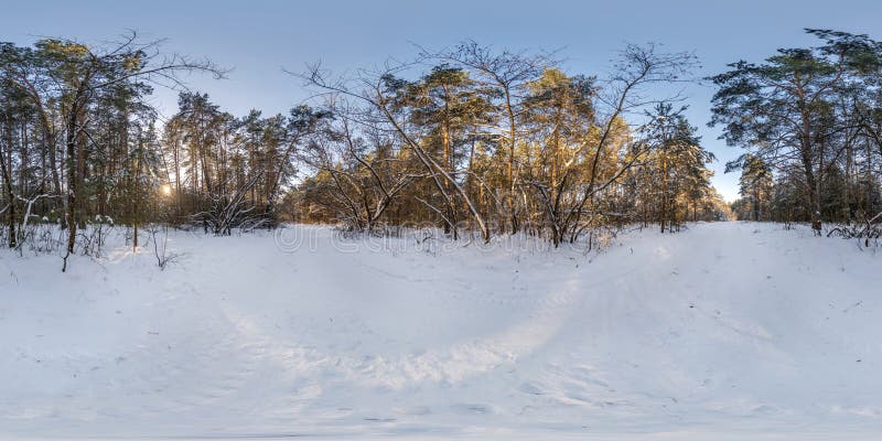 Winter Full Spherical Hdri 360 Panorama View Road in Snowy Forest with ...