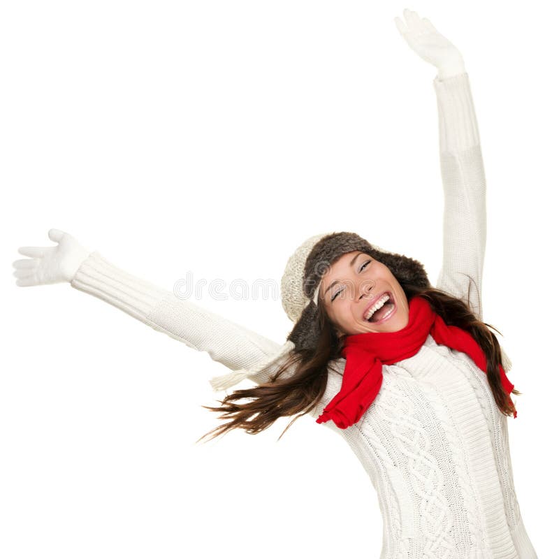 Winter Fun Woman Winner and Success Concept Stock Photo - Image of ...