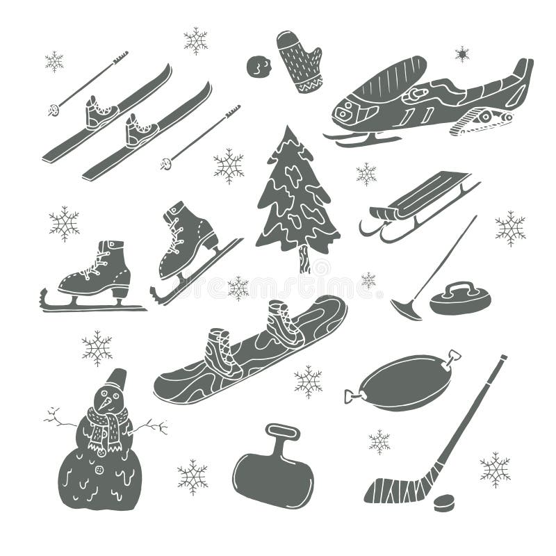 Winter games. Doodle set stock illustration. Illustration of sketch ...