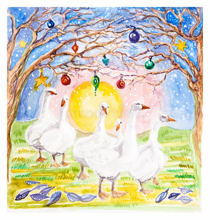 Winter Geese stock illustration. Illustration of watercolour - 12158499