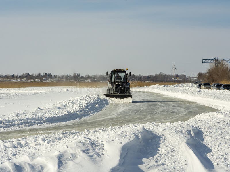 Winter Go-karting. Preparation of the Ice Track for the Competition ...
