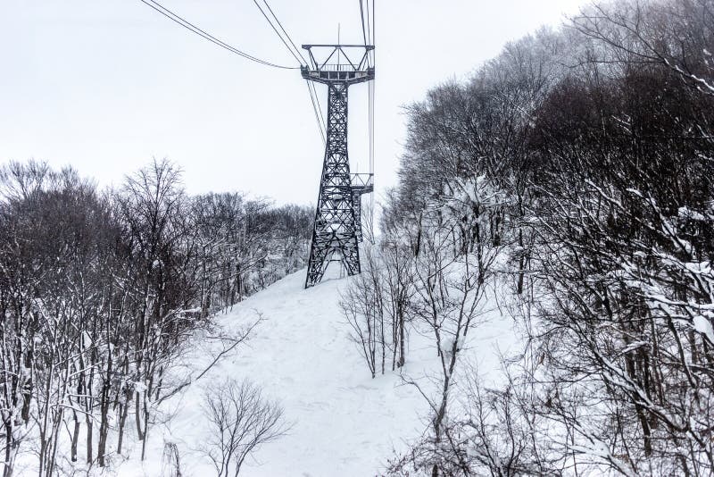 Winter of Hakkoda Ropeway Cable Tower in Snow Stock Image - Image of ...