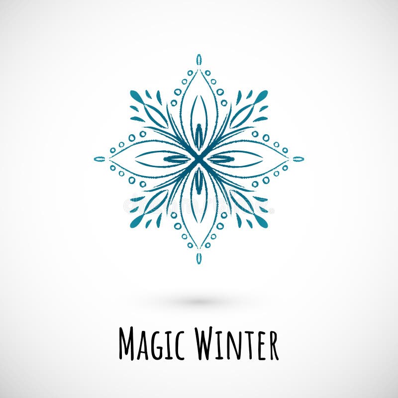 Winter Hand Draw Blue Snowflake Icon, Vector Doodle Design. Stock ...
