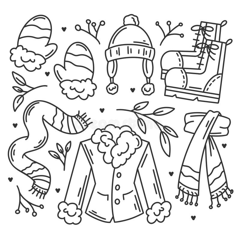 Winter Hand Drawn Doodles Coloring Stock Vector - Illustration of ...