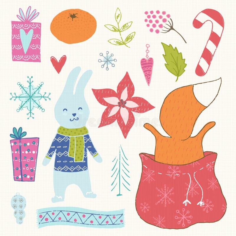 Winter Hand Drawn Elements Collection Stock Vector - Illustration of ...