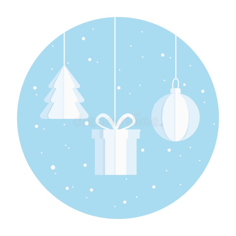 Winter Hanging Decoration Gift Box and Balls with Snow Stock Vector ...