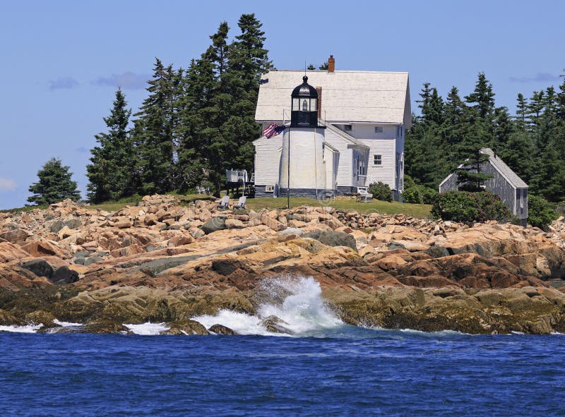 Winter Harbor Lighthouse with Dramatic Waves of Atlantic Ocean on the ...