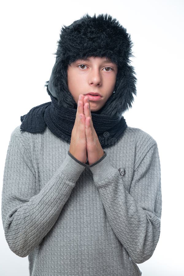 Winter Hat with Earflaps and Scarf, Portrait of a Boy in Winter Clothes ...