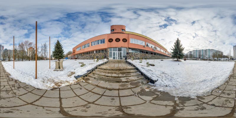 Winter Hdri 360 Panorama View Near an Old Soviet Brutalist Building and ...