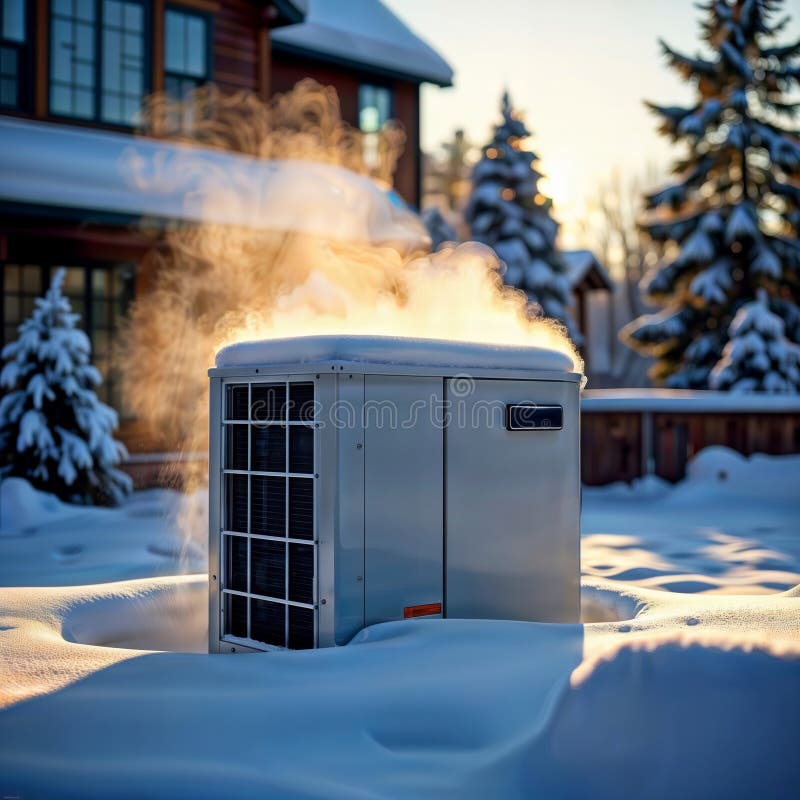 Winter Functionality: Heat Pump Emitting Steam in Snow, Generative Ai ...