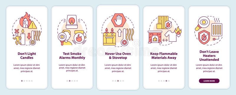 Winter Heating Safety Tips Onboarding Mobile App Screen Stock Vector ...