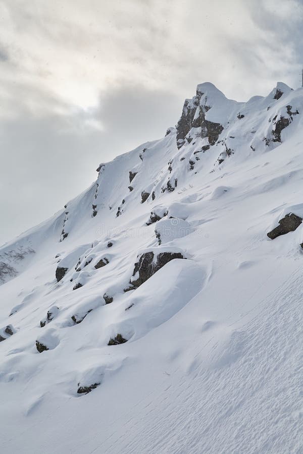 Snowy Mountains with Falling Snow Stock Photo - Image of cloud ...