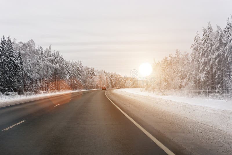 Winter Highway. the Road Leading through the Winter Landscape. Sunlight ...