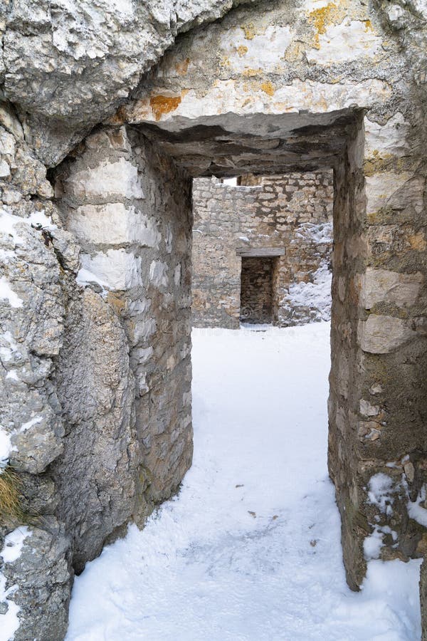 Gate To Fortress in White Winter Landscape Stock Photo - Image of dawn ...