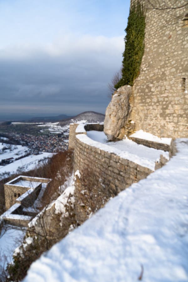 Medieval Ruin in White Winter Landscape Stock Image - Image of fort ...