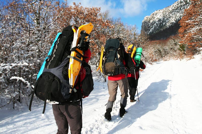 Winter hiking stock image. Image of nature, snowshoes - 5622261