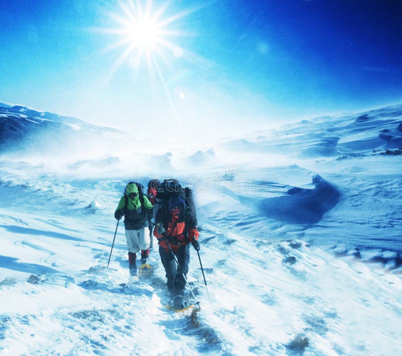 Winter hiking stock image. Image of sunshine, trekking - 54195947