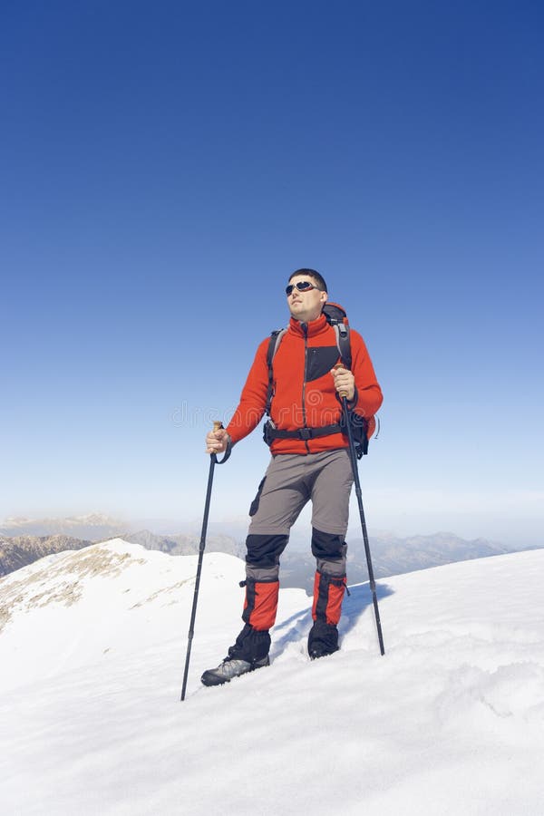 Winter Hiking in the Mountains with a Backpack. Stock Image - Image of ...
