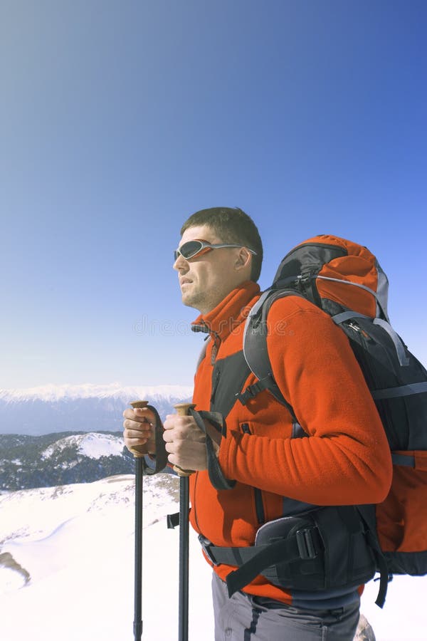 Winter Hiking in the Mountains with a Backpack. Stock Image - Image of ...