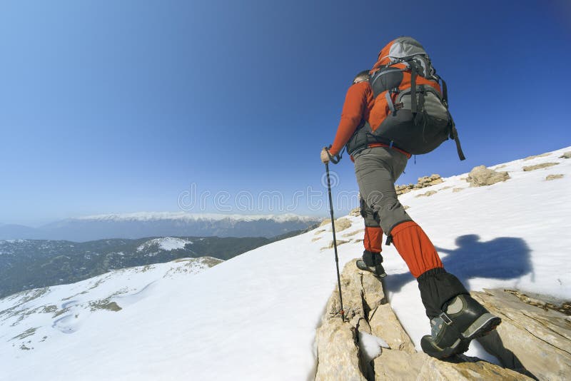 Winter Hiking in the Mountains with a Backpack. Stock Image - Image of ...