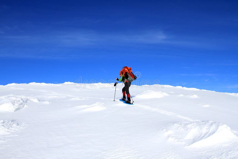 Winter Hiking in the Mountains with a Backpack and Tent. Stock Photo ...