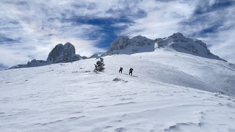 Winter Hiking Team Approaching the Summit Stock Photo - Image of ...
