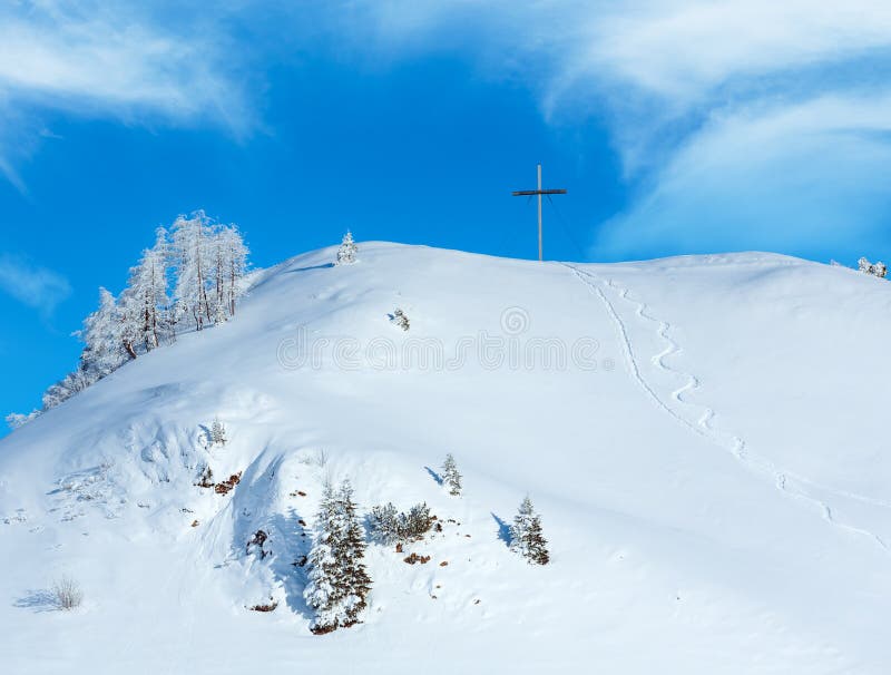 Winter hill with Cross stock photo. Image of tree, mount - 257074268