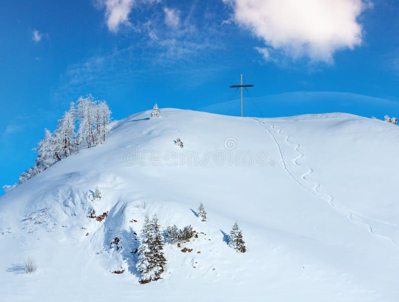 Winter hill with Cross stock image. Image of mountain - 259058733