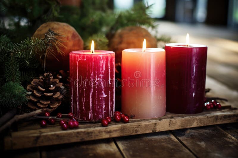 Winter Holiday Candles Placed on Stable Surfaces Stock Image - Image of ...
