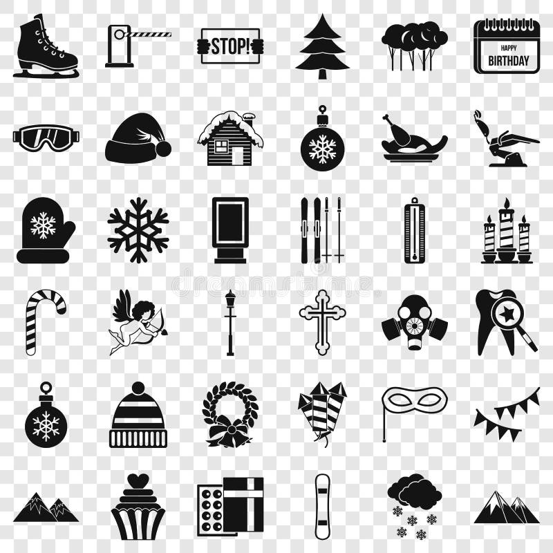 Winter Holiday Icons Set, Simple Style Stock Vector - Illustration of ...