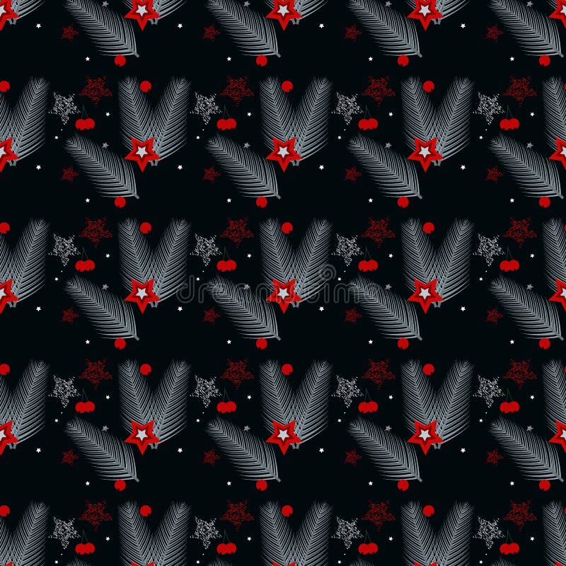 Winter Holiday Seamless Pattern on Black. Festive Christmas Symbols ... Winter Holiday Seamless Pattern on Black. Festive Christmas Symbols ...