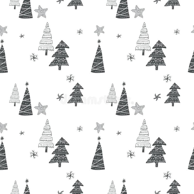 Winter Holiday Seamless Pattern with Doodle Hand Drawn Trees. Stock ... Winter Holiday Seamless Pattern with Doodle Hand Drawn Trees. Stock ...